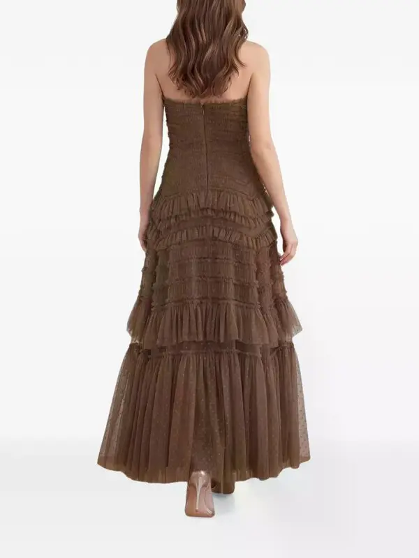 NEEDLE & THREAD Valentine Ruffle Strapless Maxi Dress - Brown