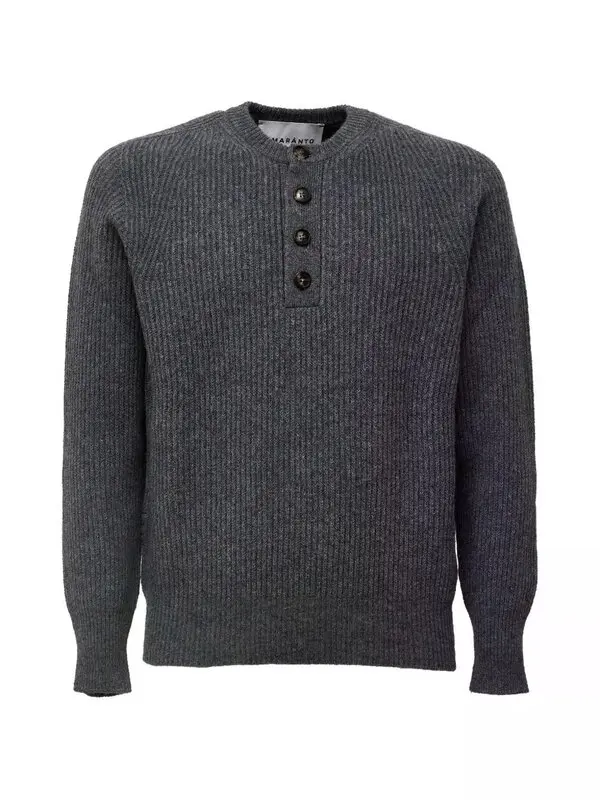 AMARANTO Ribbed-knit Henley Sweater - Grey