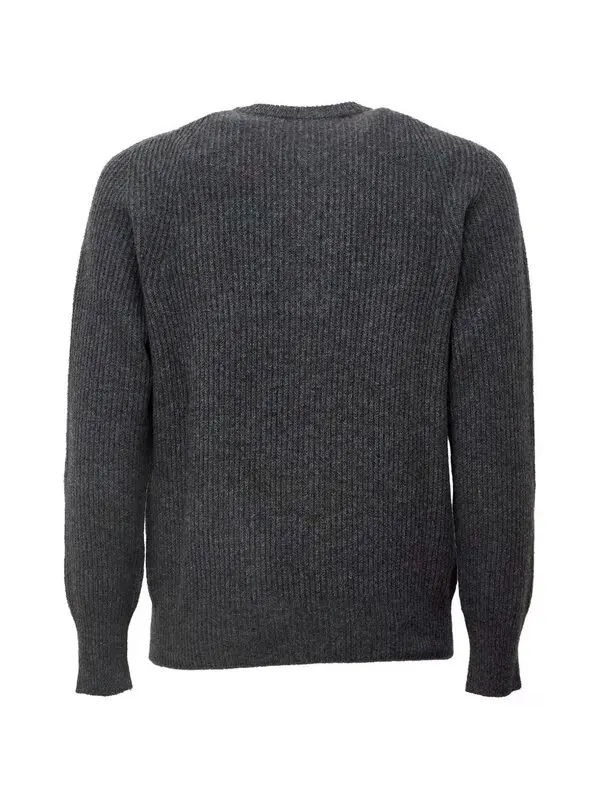 AMARANTO Ribbed-knit Henley Sweater - Grey