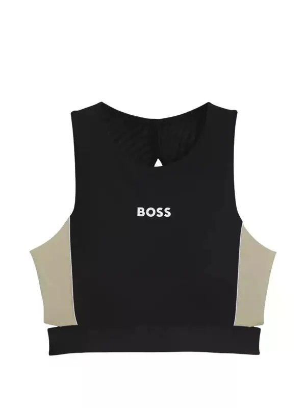 BOSS Logo-print Panelled Sports Bra - Black