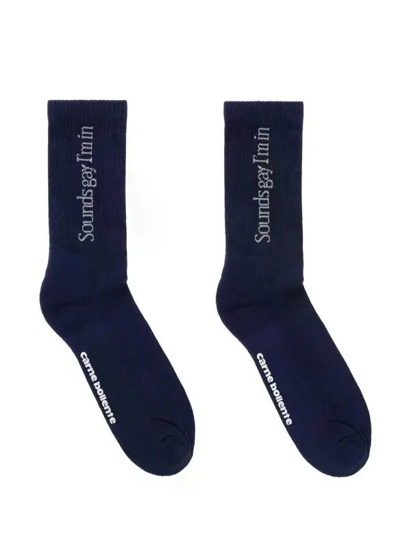 CARNE BOLLENTE Logo-embroidered Ribbed Socks - Blue