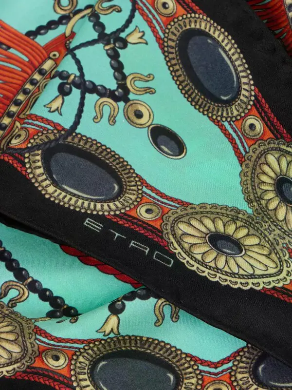 Etro Diamond-shaped Silk Scarf With Jewel Motif - Blue