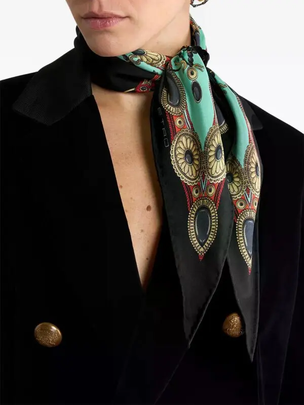 Etro Diamond-shaped Silk Scarf With Jewel Motif