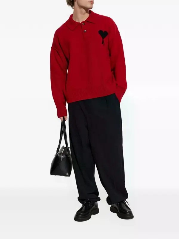 AMI Paris De Coeur Long-sleeve Polo Shirt