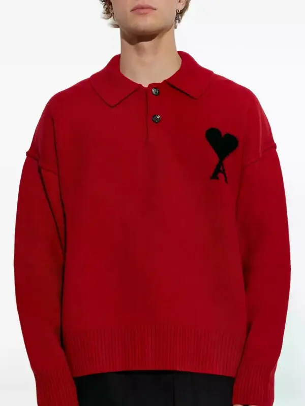 AMI Paris De Coeur Long-sleeve Polo Shirt