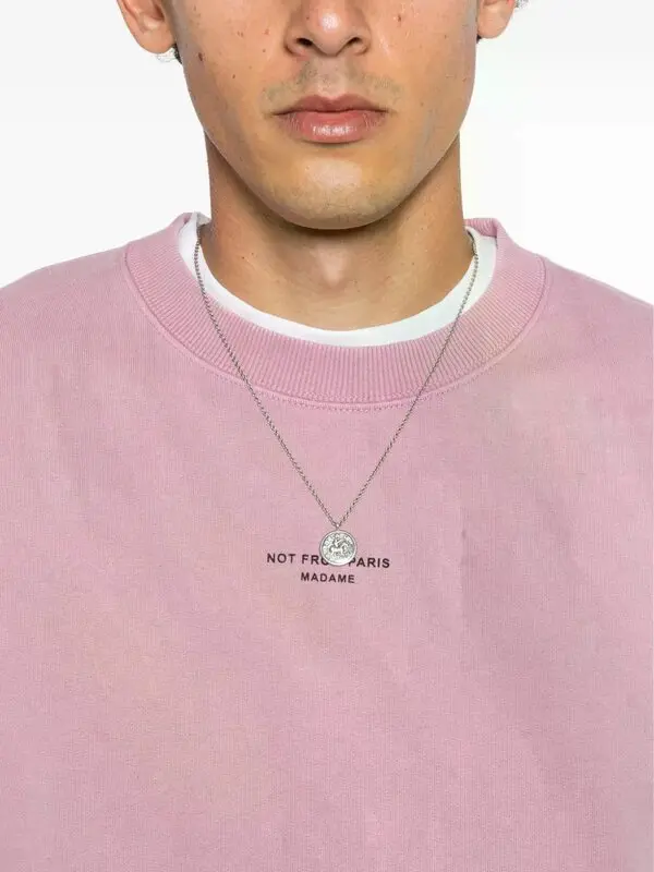 Drole De Monsieur Slogan Classique Cotton Sweatshirt Délav