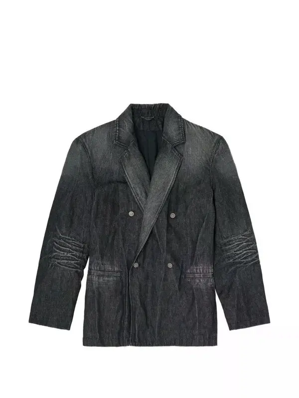DIESEL® Double-breasted Blazer In Creased Denim - Black