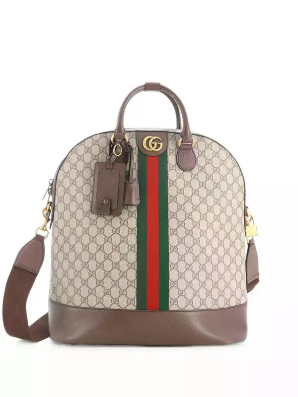 Gucci Savoy Web Bowling Tote Gg Coated Canvas And Leather Small Handbag - Brown