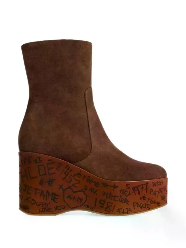 Chloé Maxime Scribble-print Platform Ankle Boots