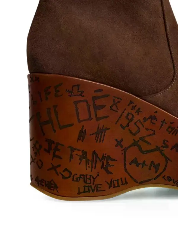 Chloé Maxime Scribble-print Platform Ankle Boots