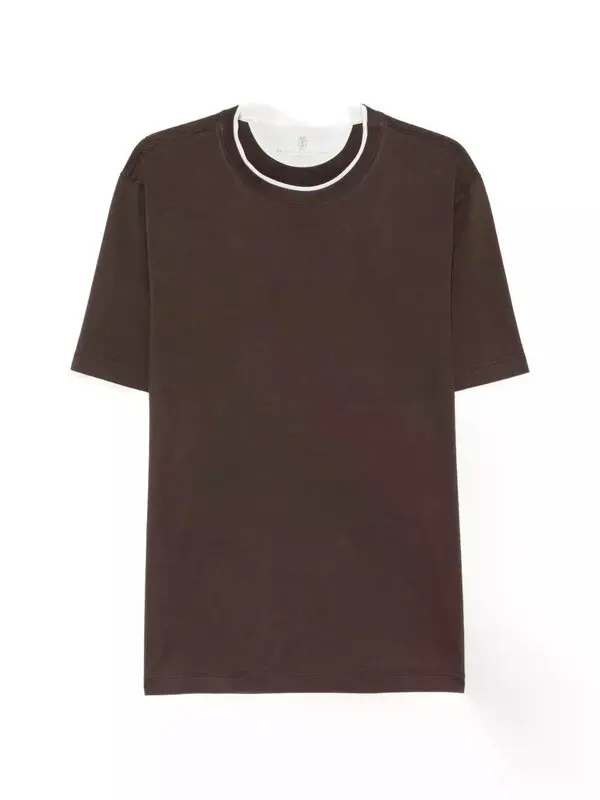 Brunello Cucinelli Contrast-trim T-shirt - Brown