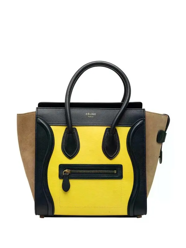 Celine 2014 Micro Tricolor Calfskin And Suede Luggage Tote Bag - Yellow