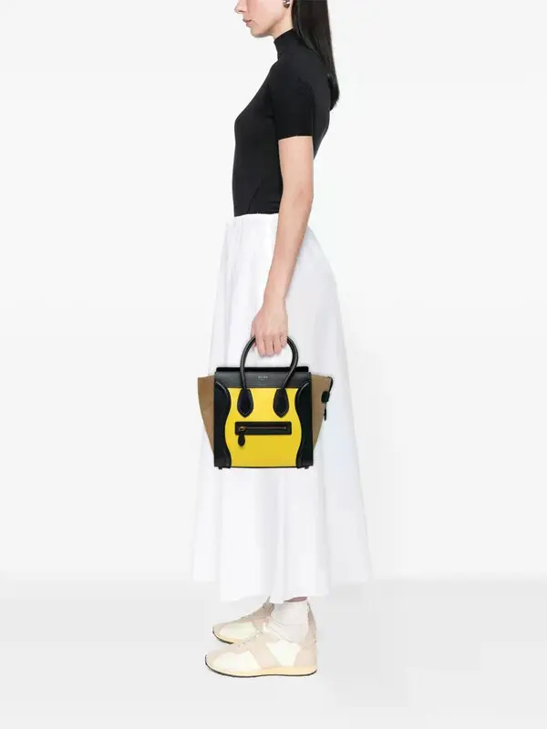 Celine 2014 Micro Tricolor Calfskin And Suede Luggage Tote Bag - Yellow