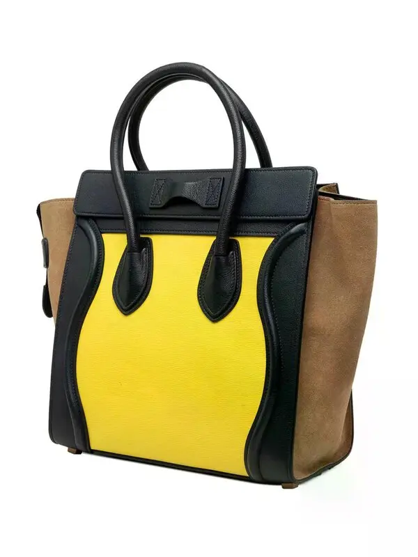 Celine 2014 Micro Tricolor Calfskin And Suede Luggage Tote Bag - Yellow