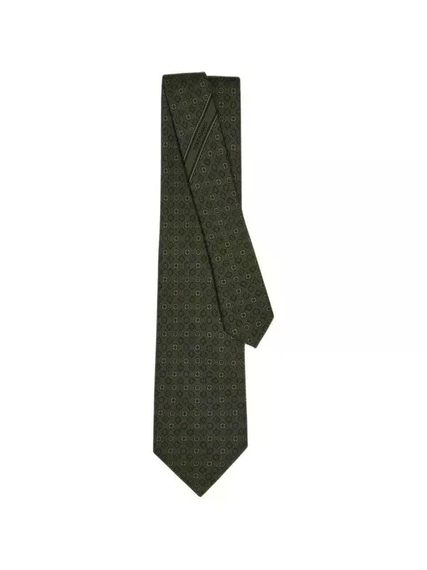 FERRAGAMO Micro-pattern Silk Tie - Green