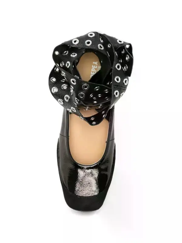 Patrizia Pepe Eyelet-embellished Wrap-around Ballet Flats