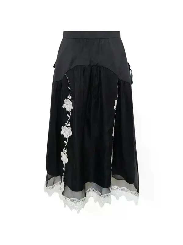 RENLI SU Layered Lace-trim Midi Skirt - Black