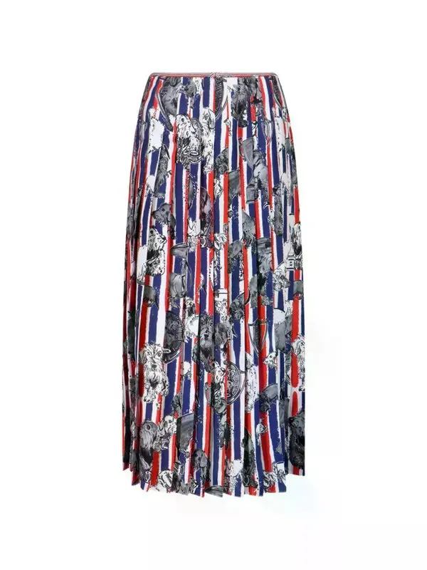Thom Browne Striped-pattern Graphic-print Pleated Maxi Skirt - Blue