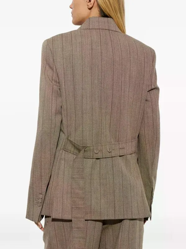 AMI Paris Brown Double Breasted Striped Wool Blazer