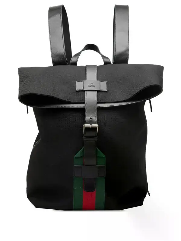Gucci 2000-2015 Canvas Techno Web Fold Over Backpack - Black