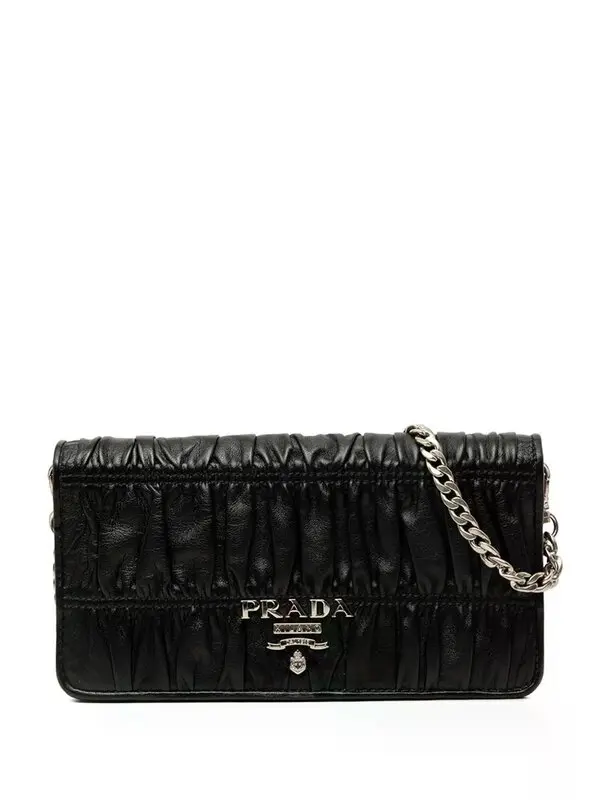Prada 2000-2013 Nappa Gaufre Wallet On Chain Crossbody Bag - Black