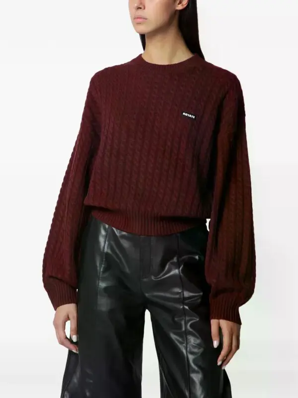 ROTATE BY BIRGER CHRISTENSEN Cable Crewneck Sweater Bordeaux - Red