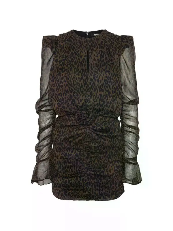 ROTATE BY BIRGER CHRISTENSEN Ruched Mini Dress Leopard Dark - Brown