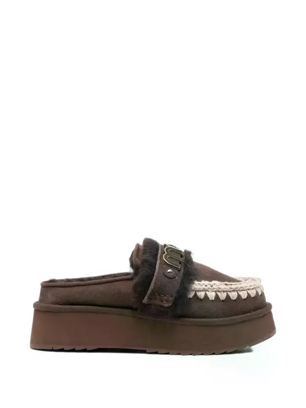 Mou Logo-plaque Crochet-trim Slippers