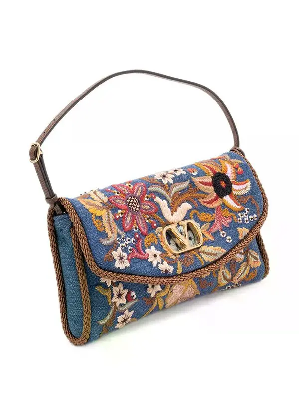 Valentino Garavani Devain Small Shoulder Bag In Embroidered Denim