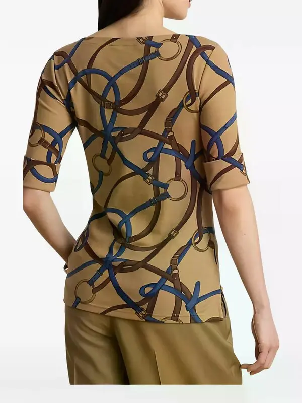 Ralph Lauren Belt-print Boat-neck T-shirt - Neutrals