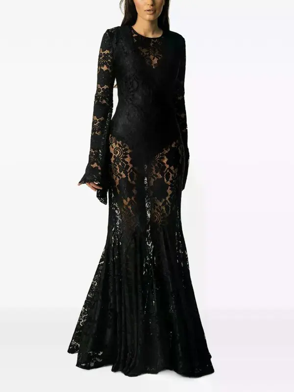 MIAU BY CLARA ROTESCU Nocturne Floral-lace Maxi Dress - Black