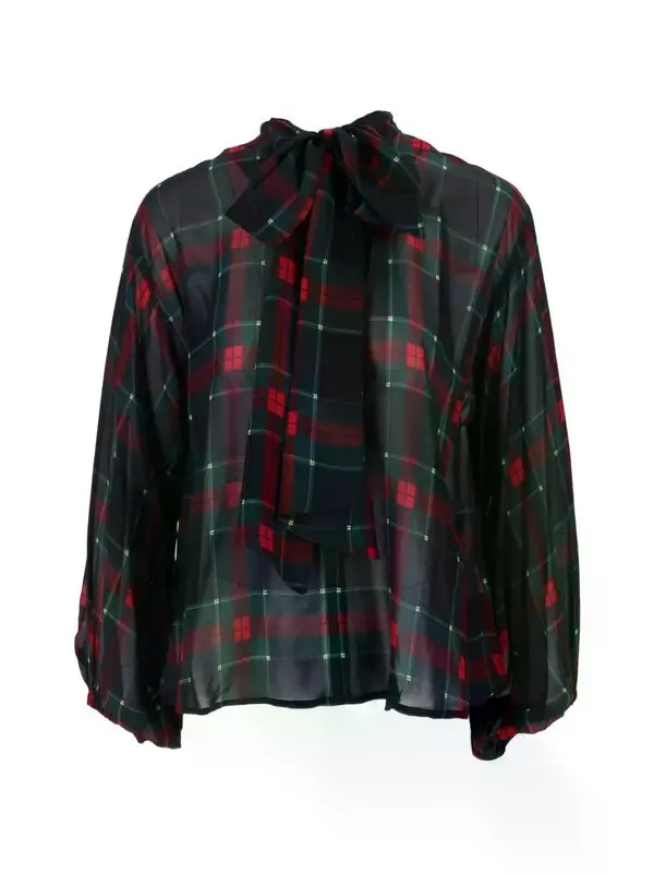 SHIRTAPORTER Tartan-print Pussy-bow Blouse - Blue
