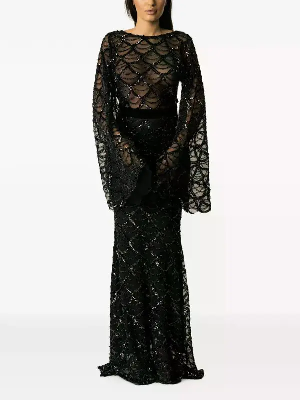 MIAU BY CLARA ROTESCU Afraf Sequin-embellished Maxi Dress - Black