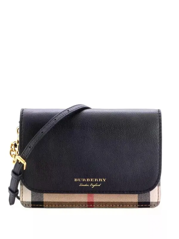 Burberry Hampshire Wallet On Chain Leather And House Check Canvas Crossbody Bag - Black