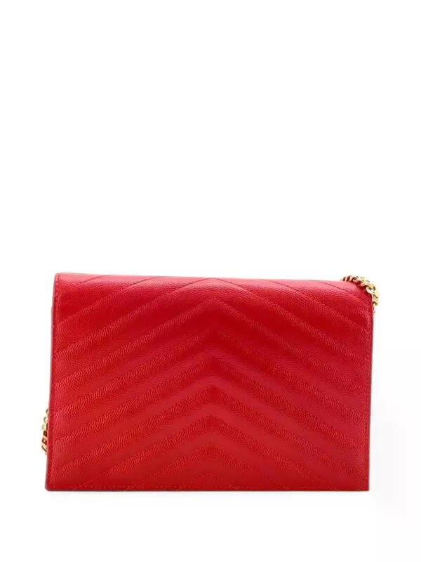 Saint Laurent Classic Monogram Wallet On Chain Matelasse Chevron Metallic Leather Small Crossbody Bag - Red