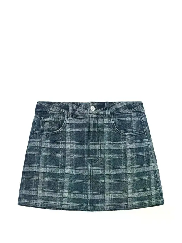 B+AB Check-pattern Denim Mini Skirt