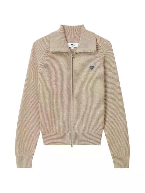CHOCOOLATE Ribbed-knit Heart-patch Zip-up Cardigan - Neutrals