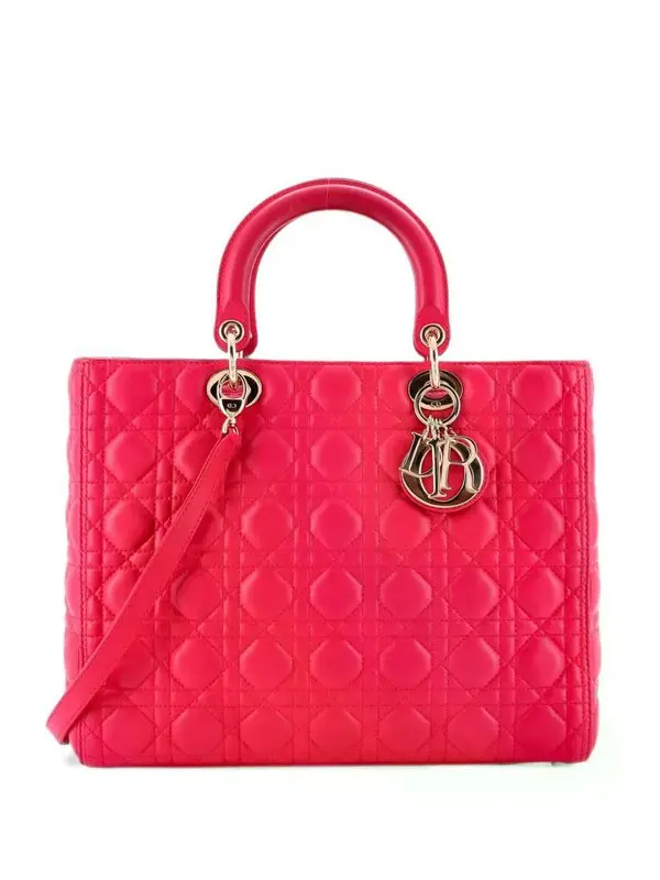 Dior Lady Bag Cannage Quilt Lambskin Large Tote Bag - Pink