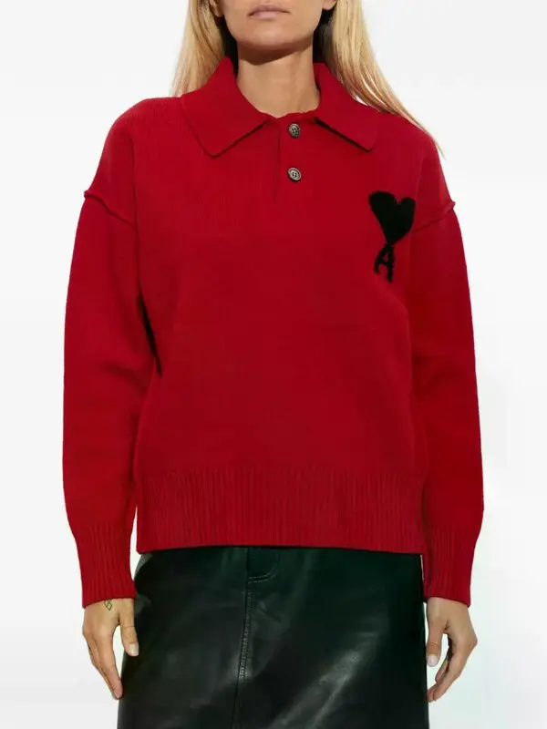 AMI Paris De Coeur Long-sleeve Polo Sweater