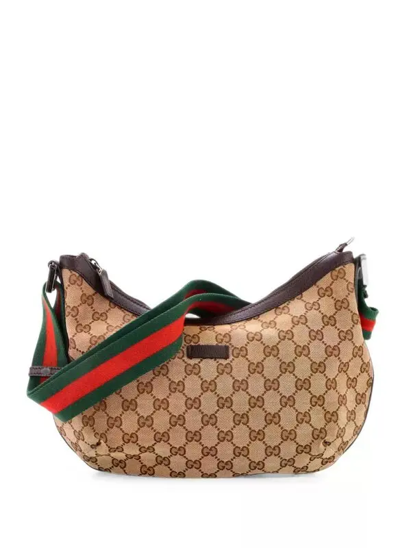 Gucci Saddle Zip Messenger Bag Gg Canvas With Leather Medium Crossbody Bag