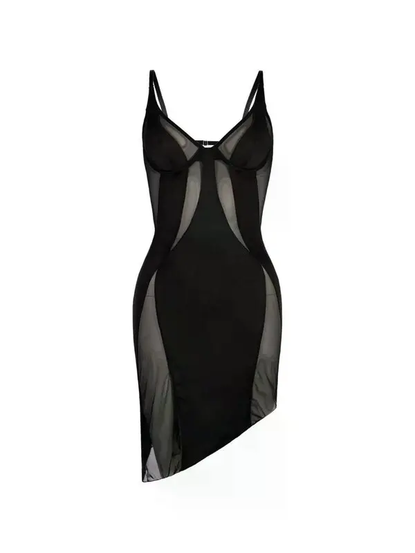 OW Swirl Asymmetrical Mini Dress - Black