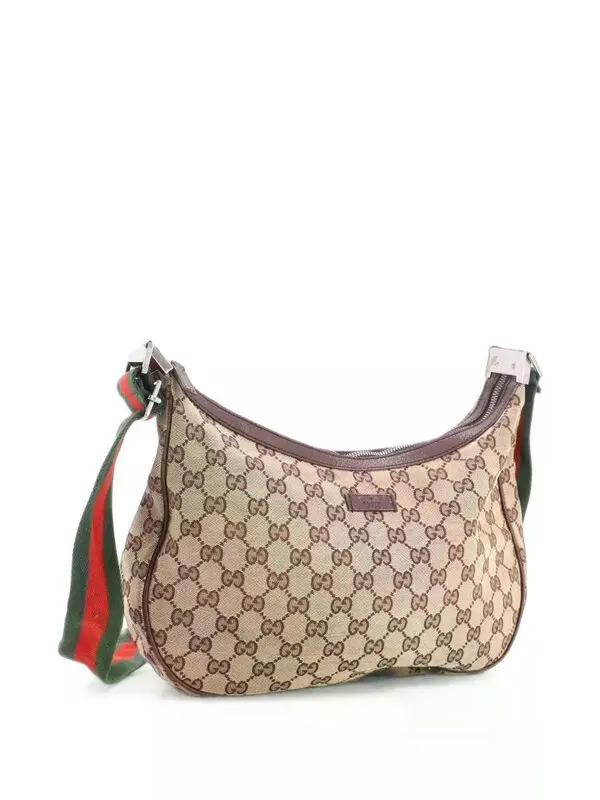 Gucci Saddle Zip Messenger Bag Gg Canvas With Leather Medium Crossbody Bag