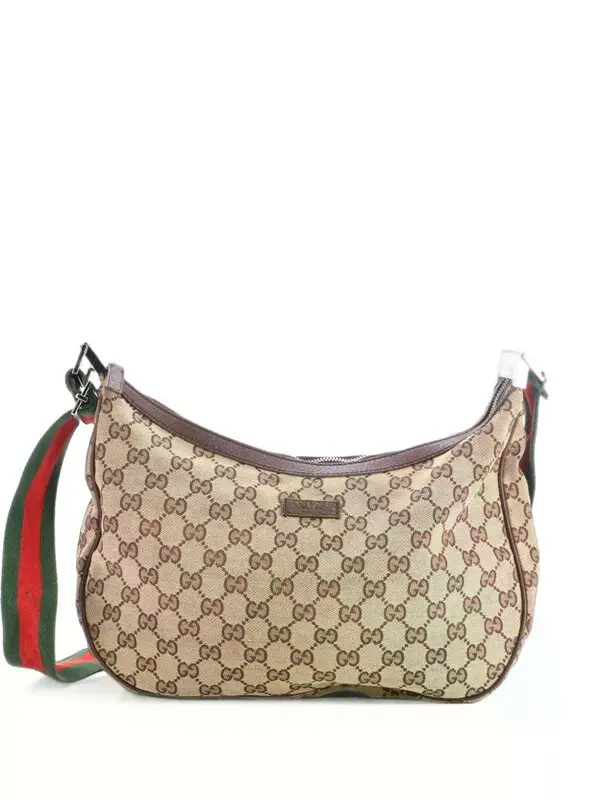 Gucci Saddle Zip Messenger Bag Gg Canvas With Leather Medium Crossbody Bag - Brown
