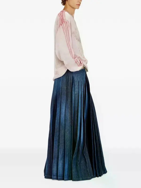 DIESEL® Long Wrap Skirt In Pleated Denim - Dark Indigo