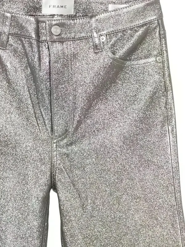 FRAME Le Sleek Metallic Leather Trousers - Silver