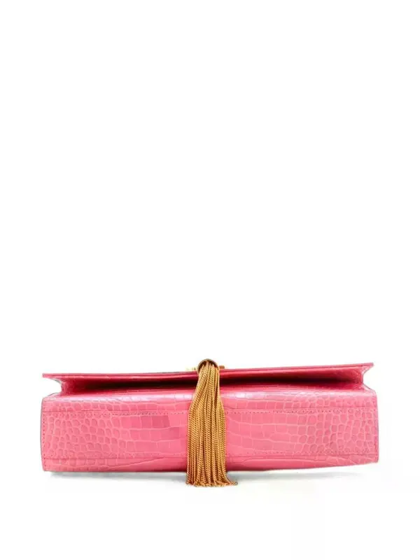 Saint Laurent Classic Monogram Tassel Crocodile Embossed Leather Medium Crossbody Bag - Pink