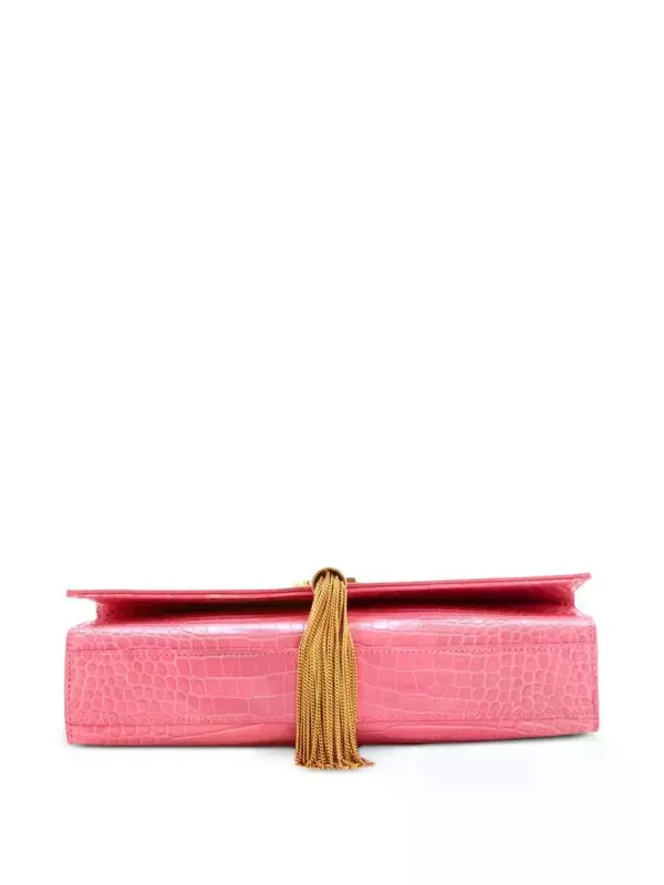 Saint Laurent Classic Monogram Tassel Crocodile Embossed Leather Medium Crossbody Bag