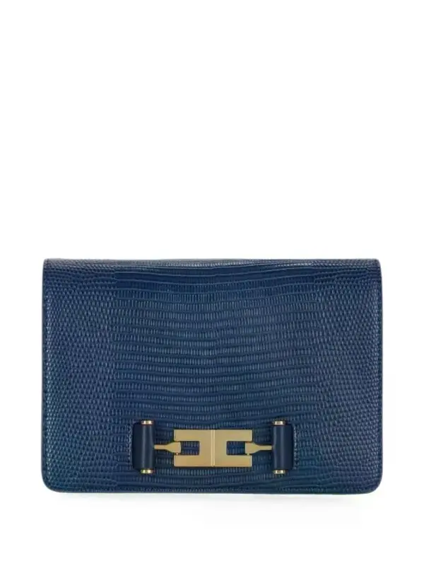 Elisabetta Franchi Lizard-effect Logo-plaque Cross Body Bag - Blue