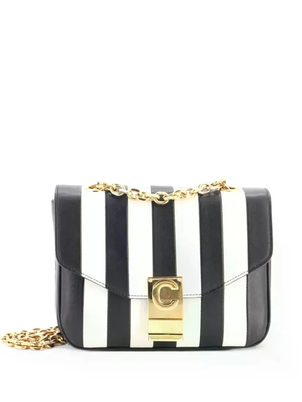 Celine C Bag Printed Leather Small Shoulder Bag - White