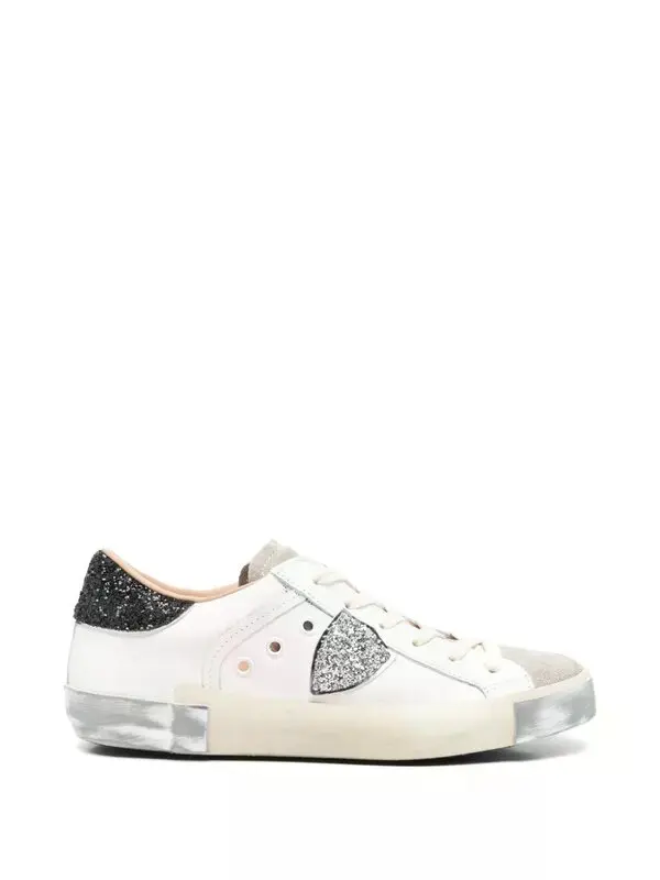 Philippe Model Glitter-detail Leather Sneakers - White